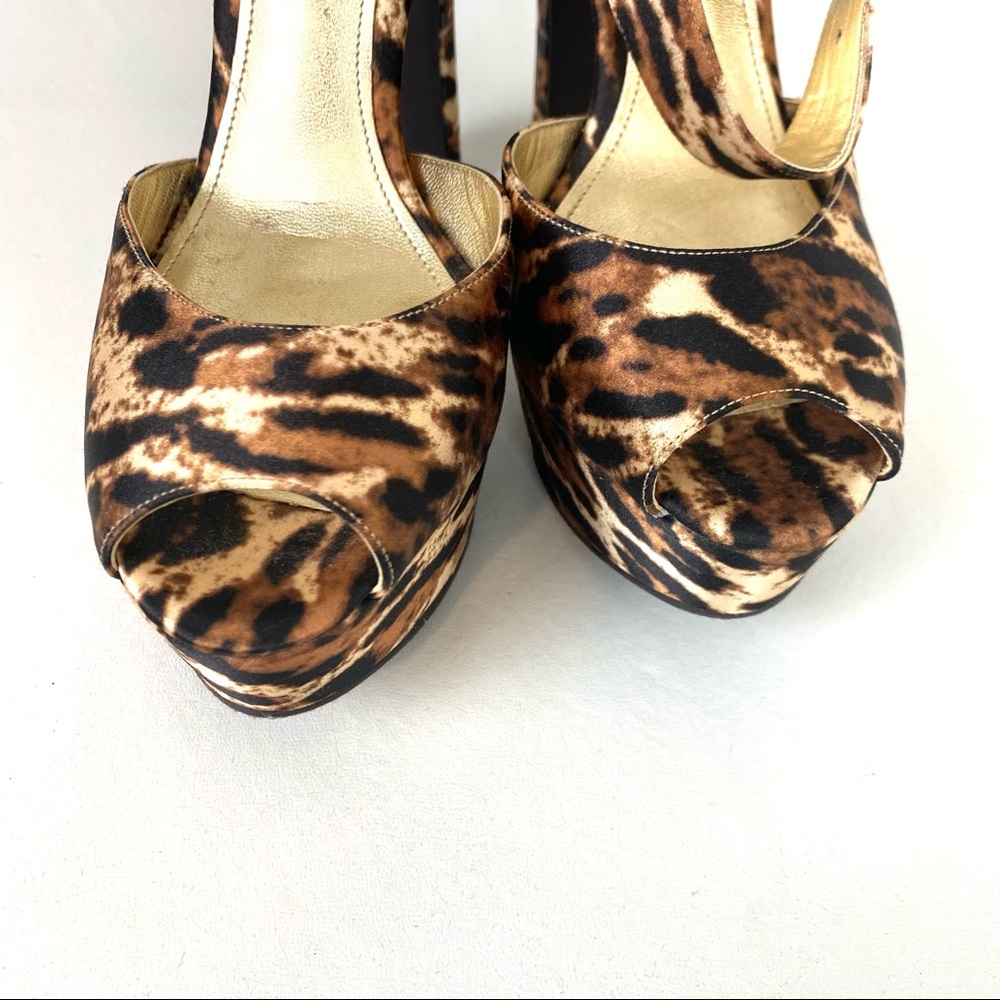 Leopard Print Satin Platform Sandal Heels - Gem